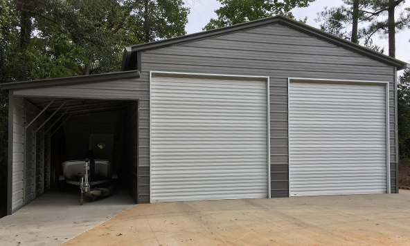 24x25 Two Car Steel Garage With Lean-To- Shop Prices by Photo